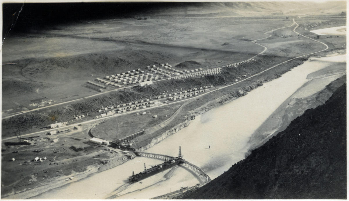 A view of the Waitaki River with the beginnings of the Waitaki Hydro ...